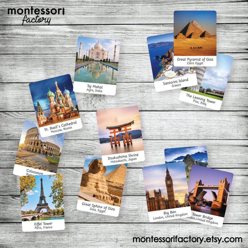 WORLD ARCHITECTURE LANDMARKS real Pictures Flash Cards | Etsy