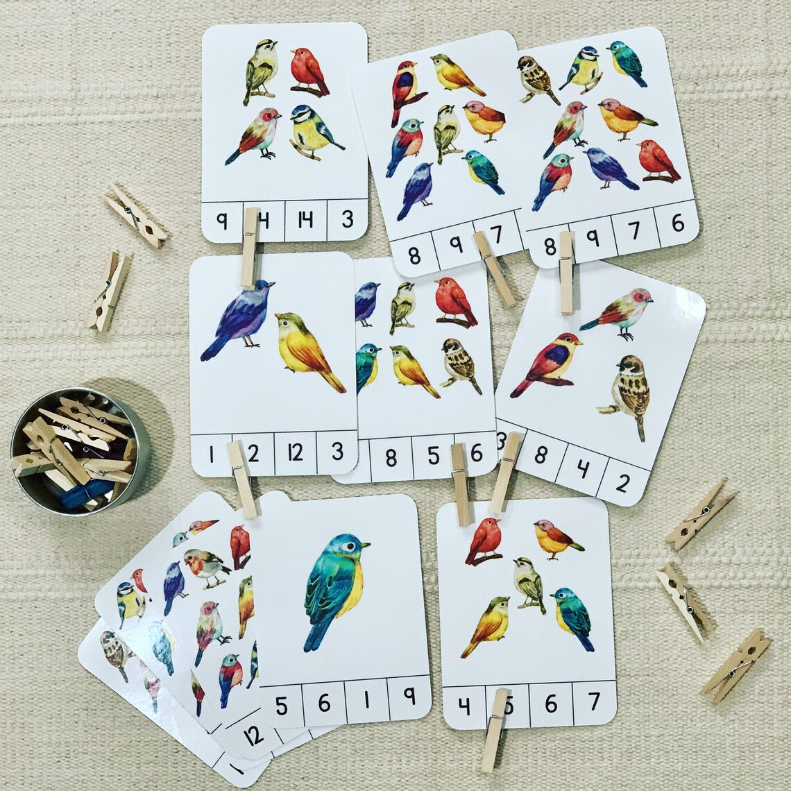 COUNTING BIRDS Montessori Counting Cards Clip Cards | Etsy