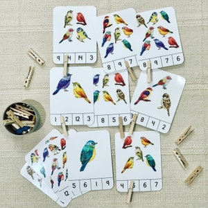 COUNTING BIRDS • Montessori Counting Cards • Clip Cards • Flash Cards ...