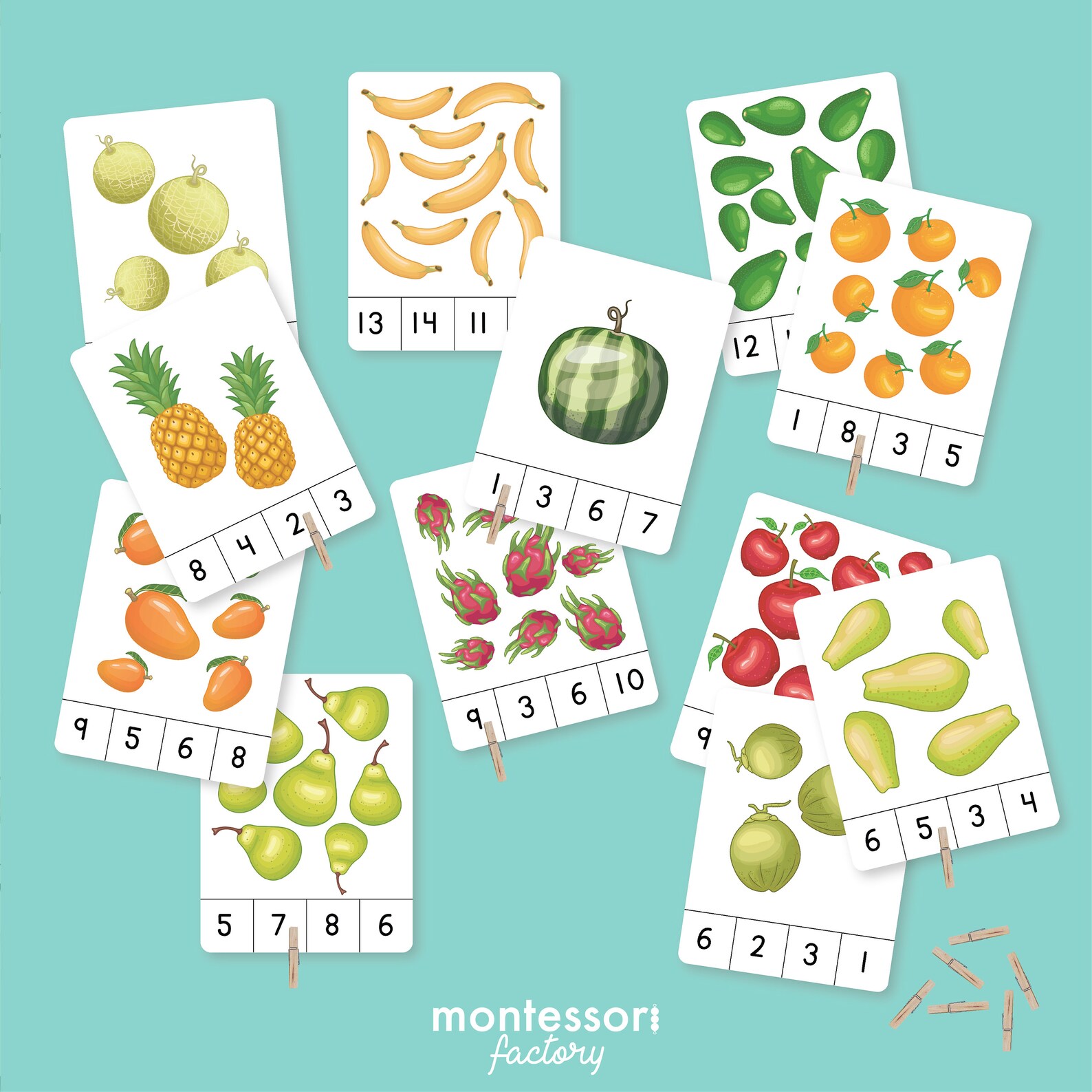 COUNTING FRUITS Numbers 1 to 20 Montessori Counting Cards | Etsy