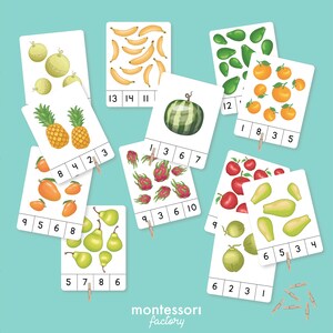COUNTING FRUITS Numbers 1 to 20 • Montessori Counting Cards • Clip ...