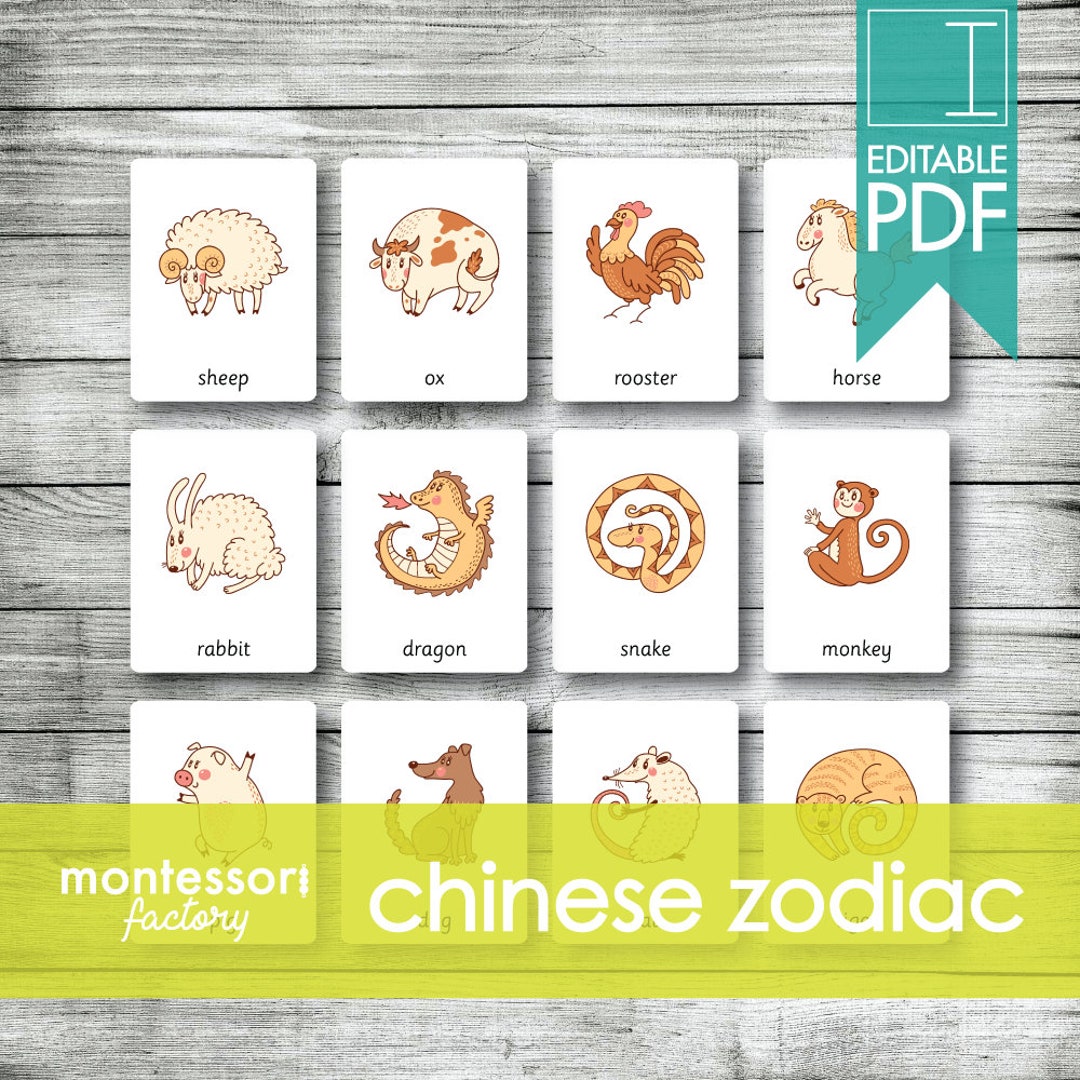 CHINESE ZODIAC • HOROSCOPE Signs • Flash Cards • Three Part Cards ...