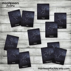 CONSTELLATIONS ZODIAC • Montessori Cards • Flash Cards • Three Part ...