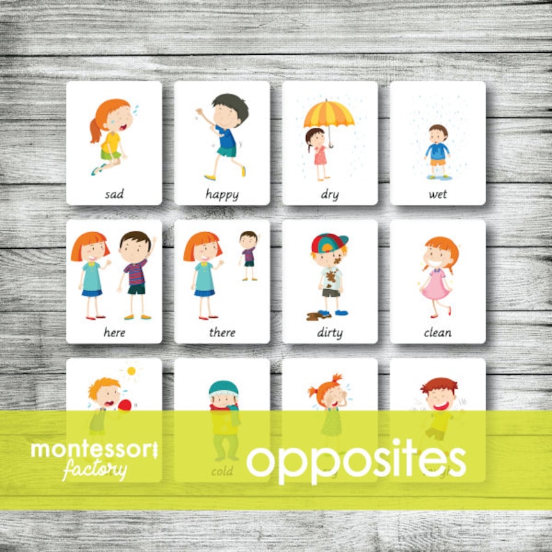 ADJETIVOS OPUESTOS Tarjetas Montessori, Tarjetas Flash, Tarjetas de ...