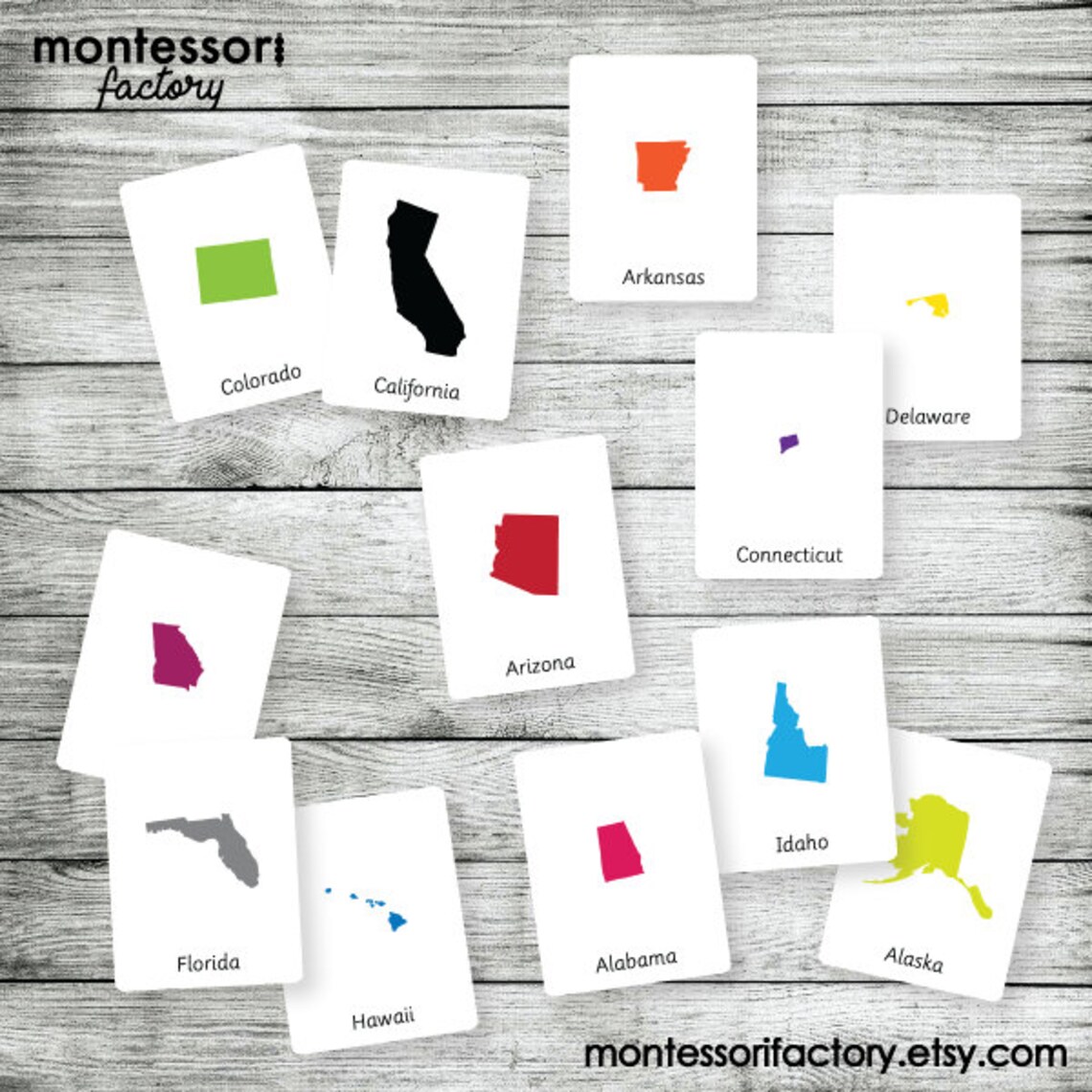 50 UNITED STATES Maps • Montessori Cards • Flash Cards • Three Part ...