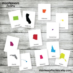 50 UNITED STATES Maps • Montessori Cards • Flash Cards • Three Part ...