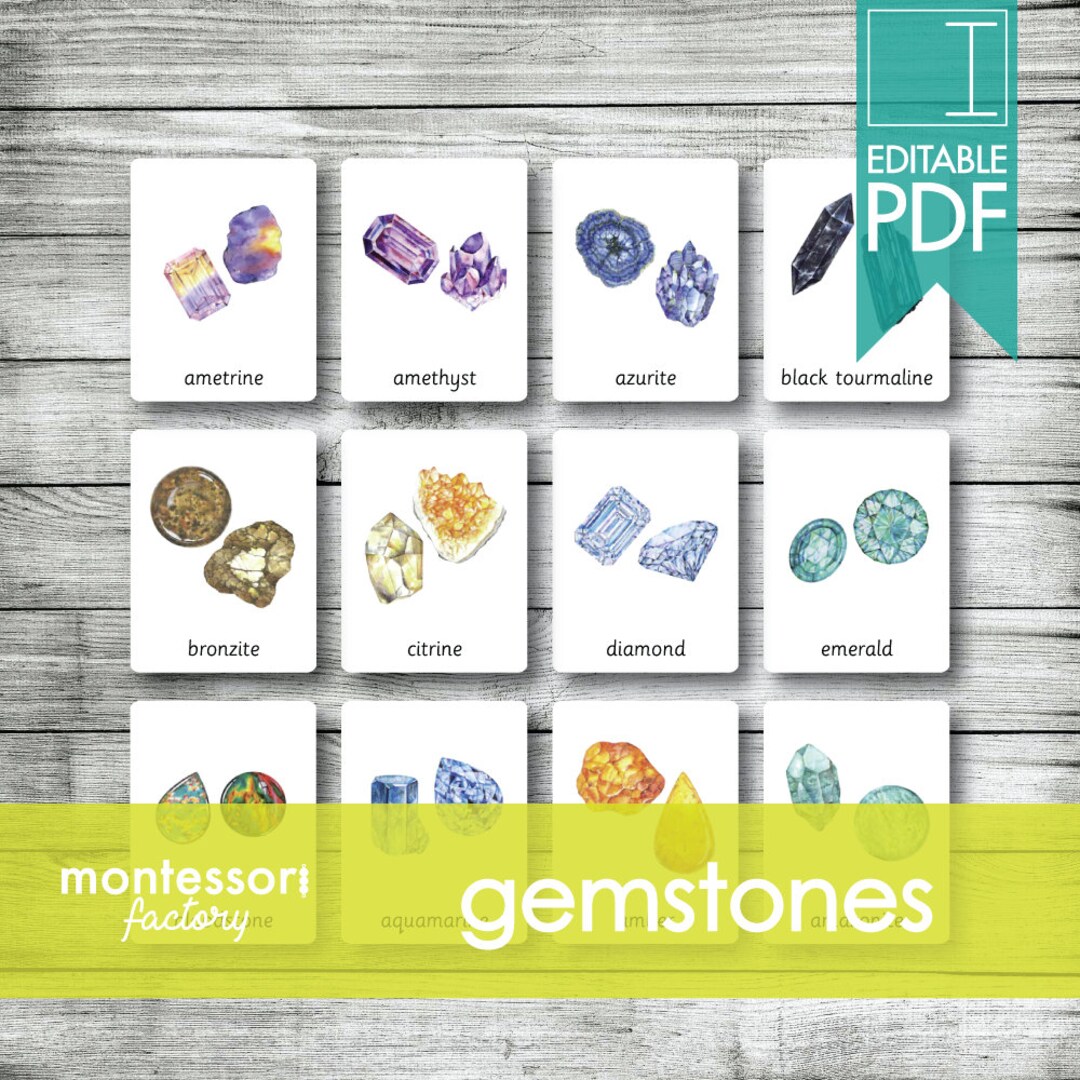 GEMSTONES JEWELS • Montessori Cards • Flash Cards • Three Part Cards ...