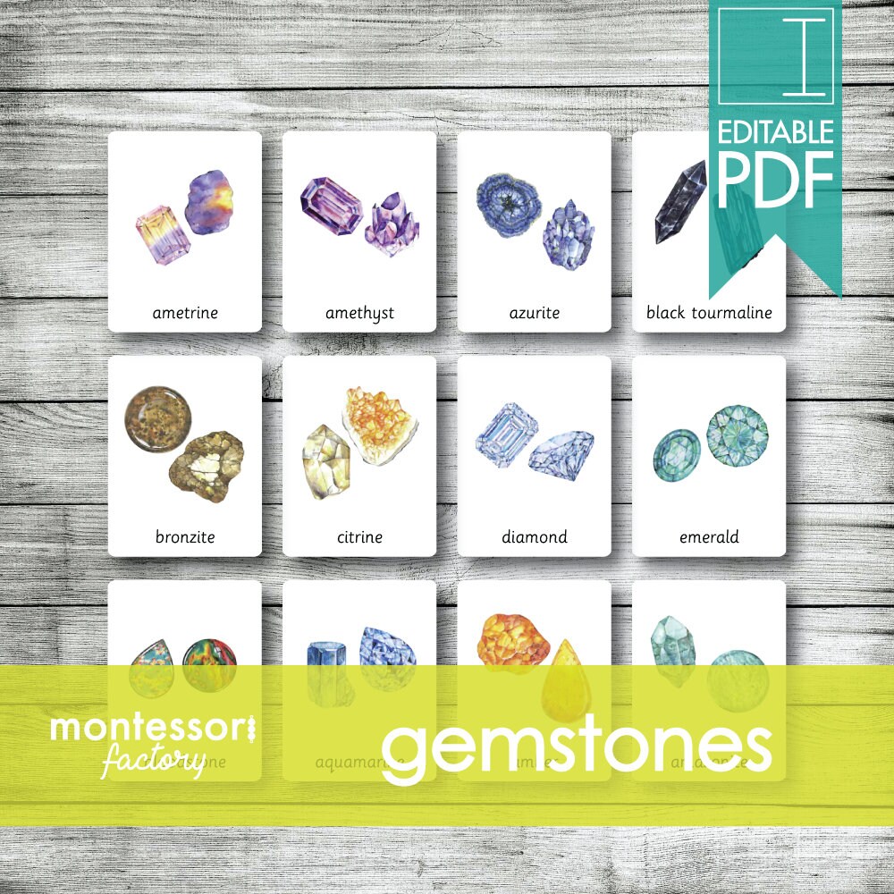 GEMSTONES JEWELS Montessori Cards Flash Cards Three Part - Etsy UK