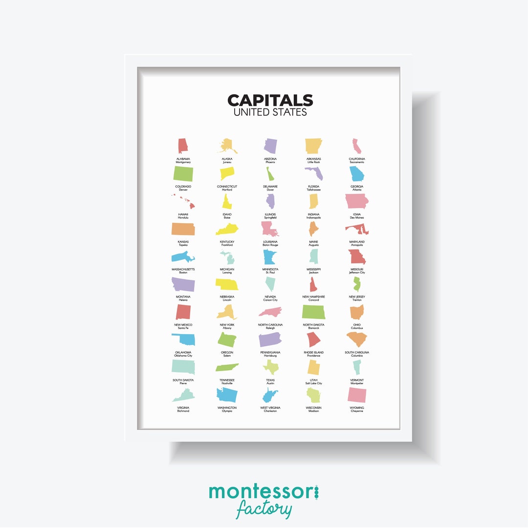 UNITED STATES CAPITALS Geography Kids Room Wall Art Montessori ...