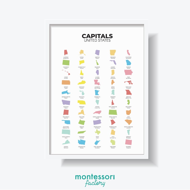UNITED STATES CAPITALS Geography Kids Room Wall Art Montessori ...