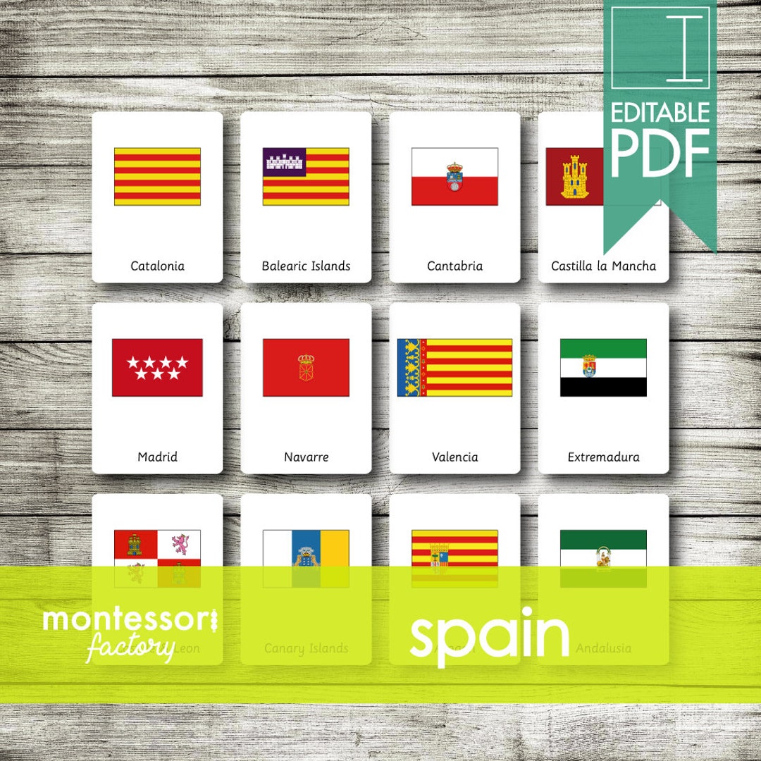 SPAIN REGIONS FLAGS • Montessori Cards • Flash Cards • Three Part Cards ...