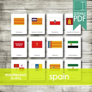SPAIN REGIONS FLAGS • Montessori Cards • Flash Cards • Three Part Cards ...