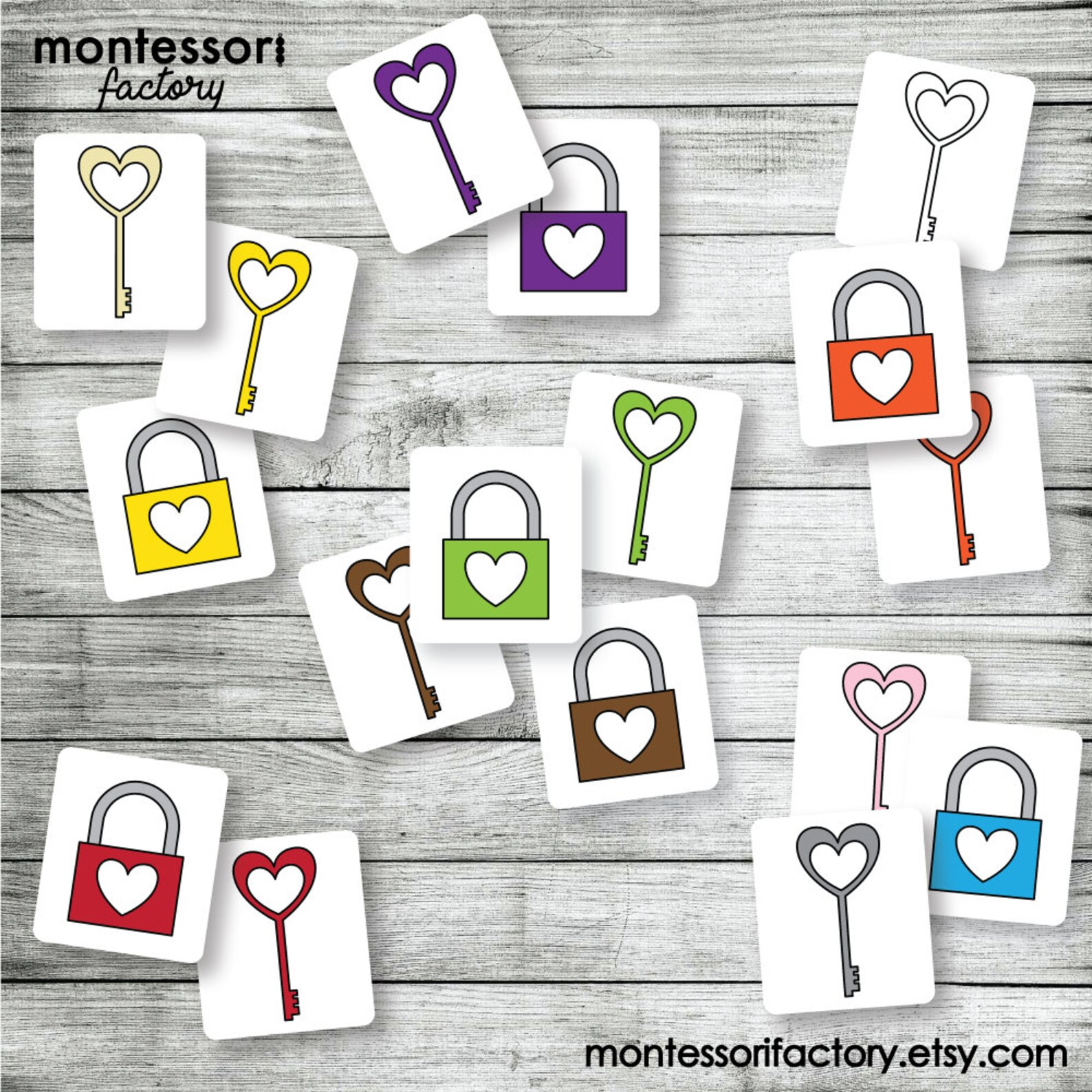 HEART LOCKS and KEYS Valentines Colors Matching Cards - Etsy