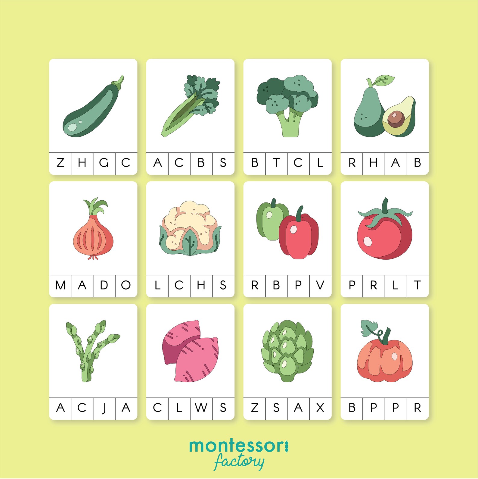BEGINNING LETTER Sound VEGETABLES Montessori Clip Cards - Etsy