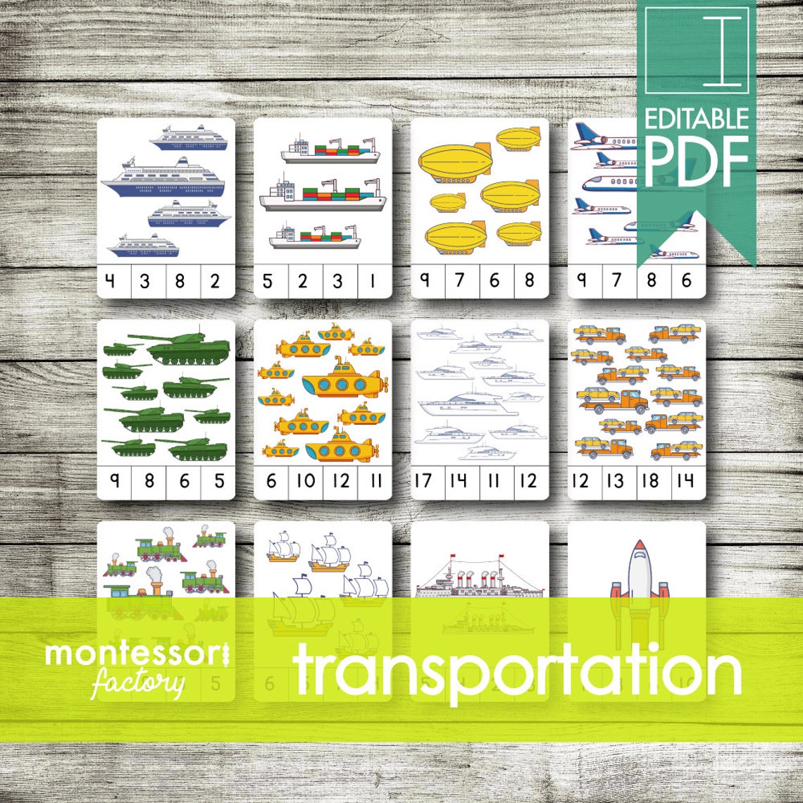 Montessori Transportation Counting Clip Cards (editable PDF) - Etsy