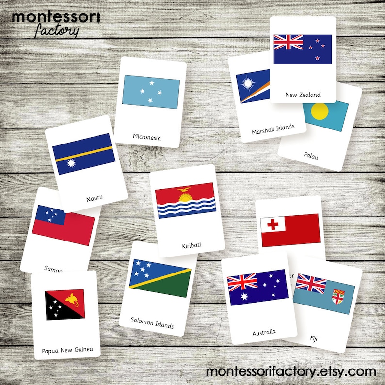 AUSTRALIA OCEANIA FLAGS Montessori Cards Flash Cards | Etsy