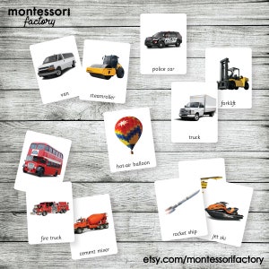 TRANSPORTATION Cars Vehicles • Montessori Cards • Flash Cards • 3 Part ...