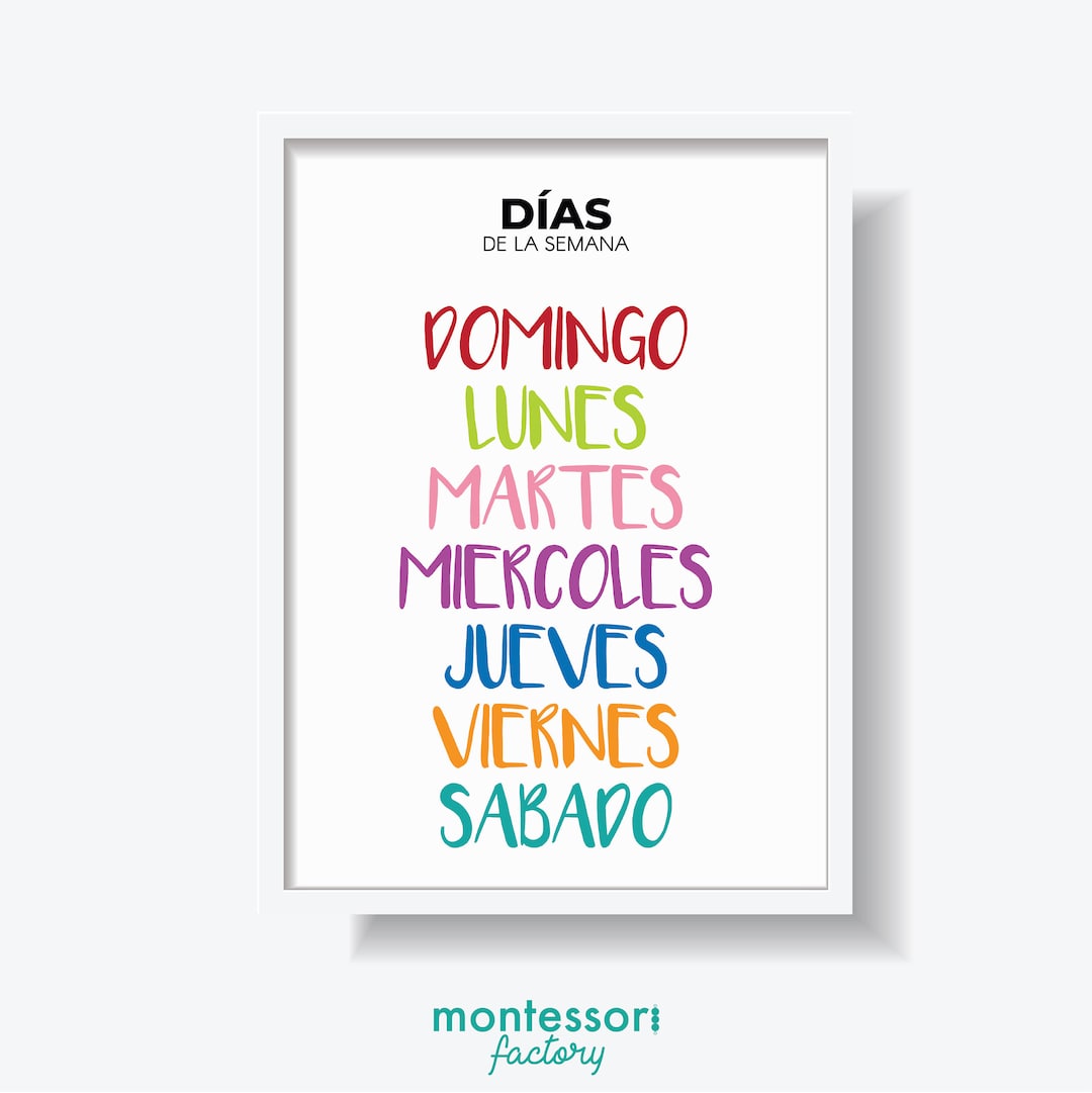 DIAS De La SEMANA Spanish Kids Room Wall Art Montessori Kindergarten ...