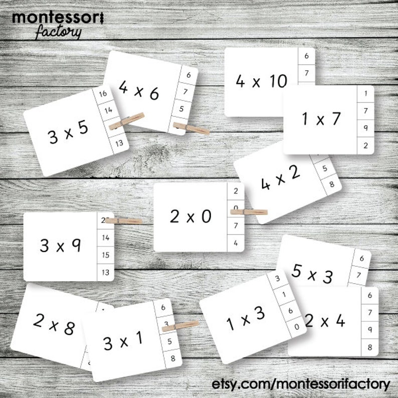 MULTIPLICATION Math Montessori Clip Card Flash Cards - Etsy