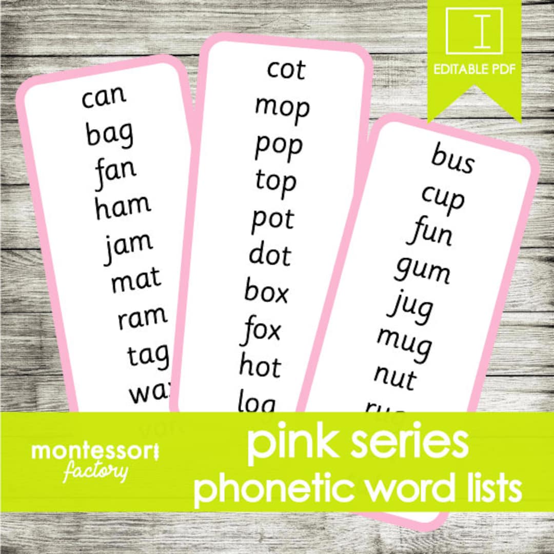 PINK SERIES Phonetic Word Lists • Montessori • Educational Material ...