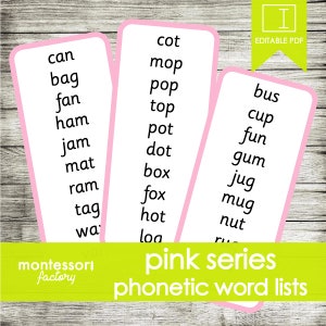 PINK SERIES Phonetic Word Lists Montessori Educational - Etsy