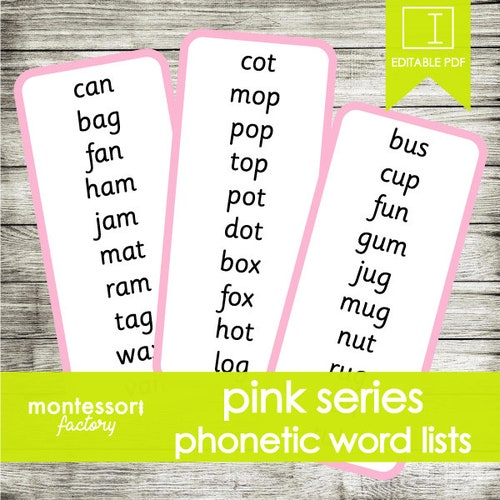 PINK SERIES Phonetic Word Lists Montessori Educational - Etsy