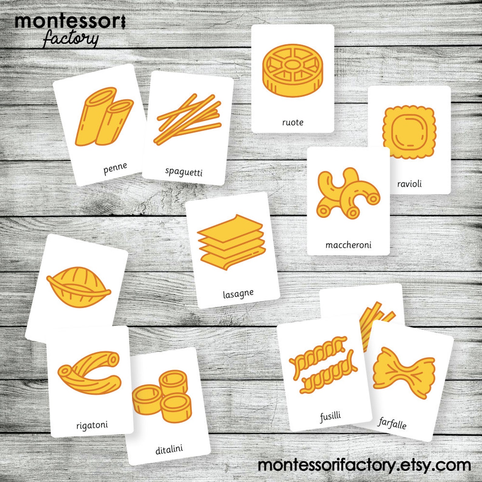 Italian PASTA SHAPES Montessori Cards Flash Cards Three - Etsy