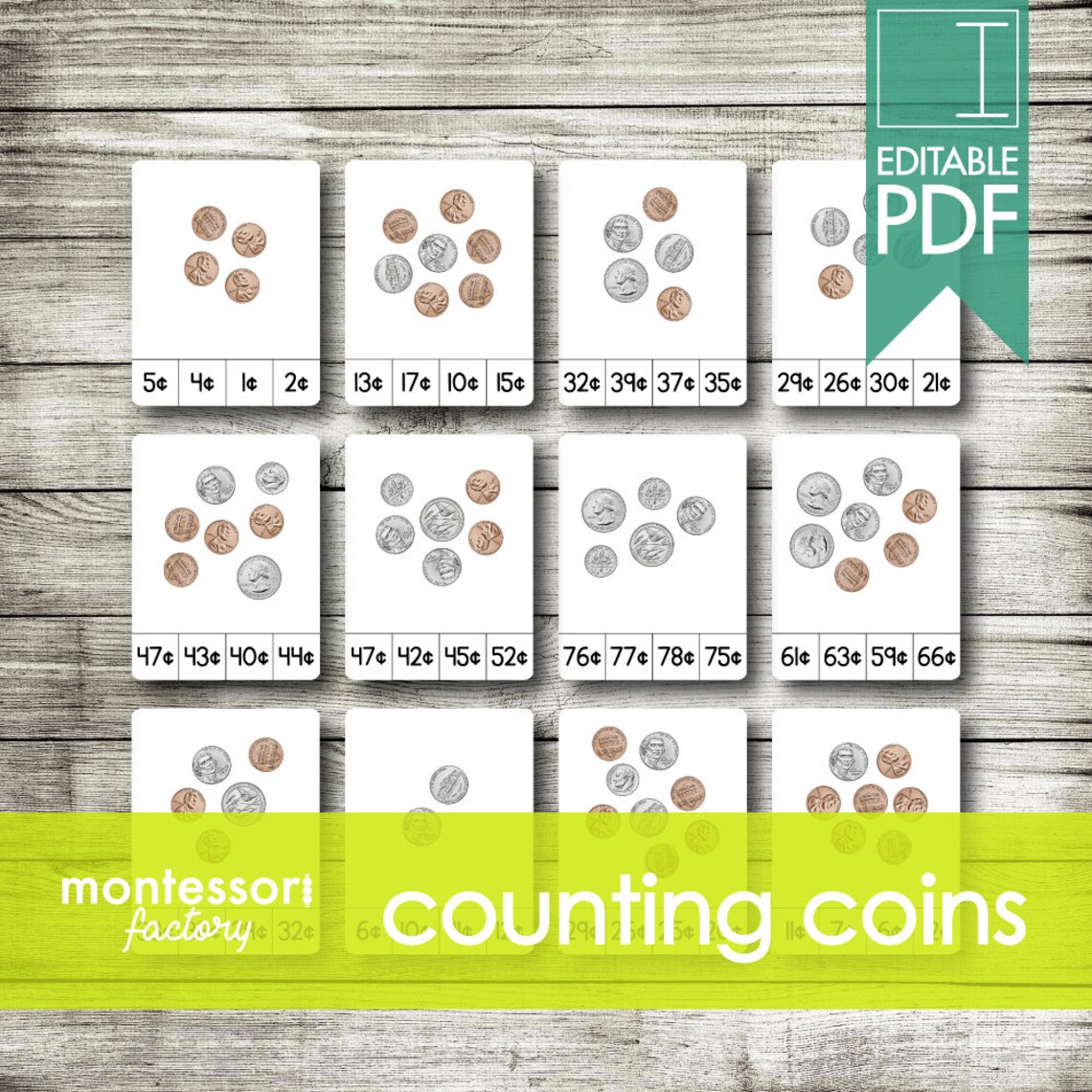 COUNTING Money COINS Montessori Counting Cards Clip Cards | Etsy