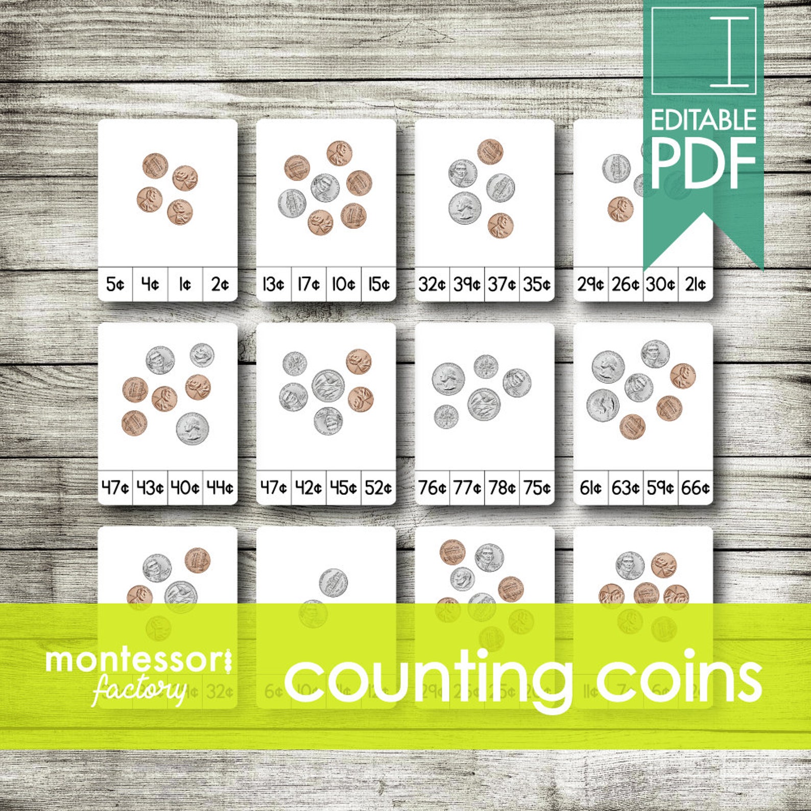 COUNTING Money COINS Montessori Counting Cards Clip Cards | Etsy