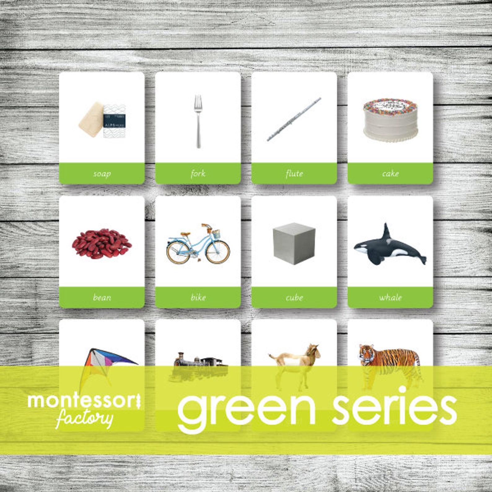 GREEN SERIES Montessori Cards Flash Cards Three Part - Etsy