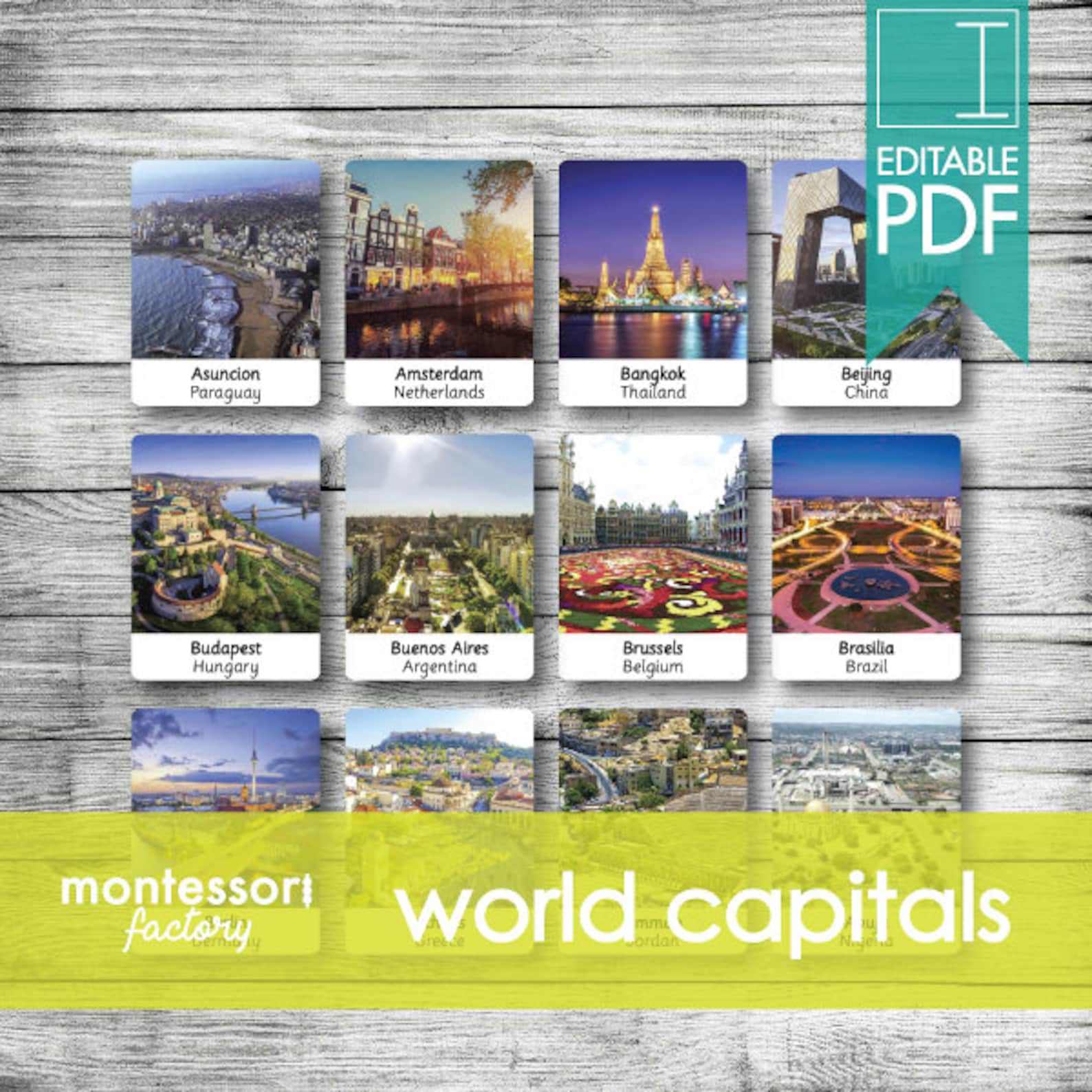 WORLD CAPITALS • Montessori Cards • Flash Cards • Three Part Cards ...