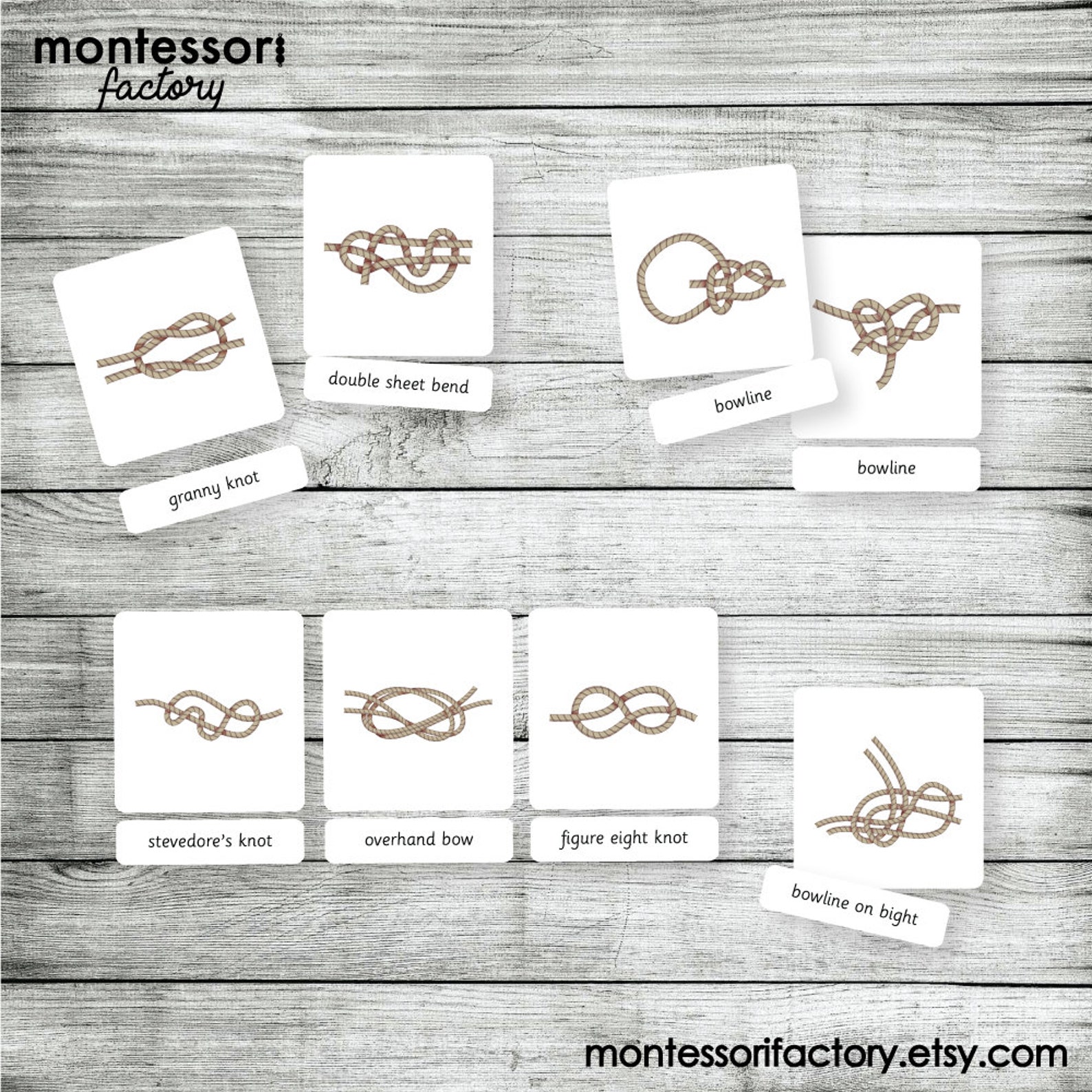 MARINE ROPE KNOTS Montessori Cards Flash Cards Three | Etsy