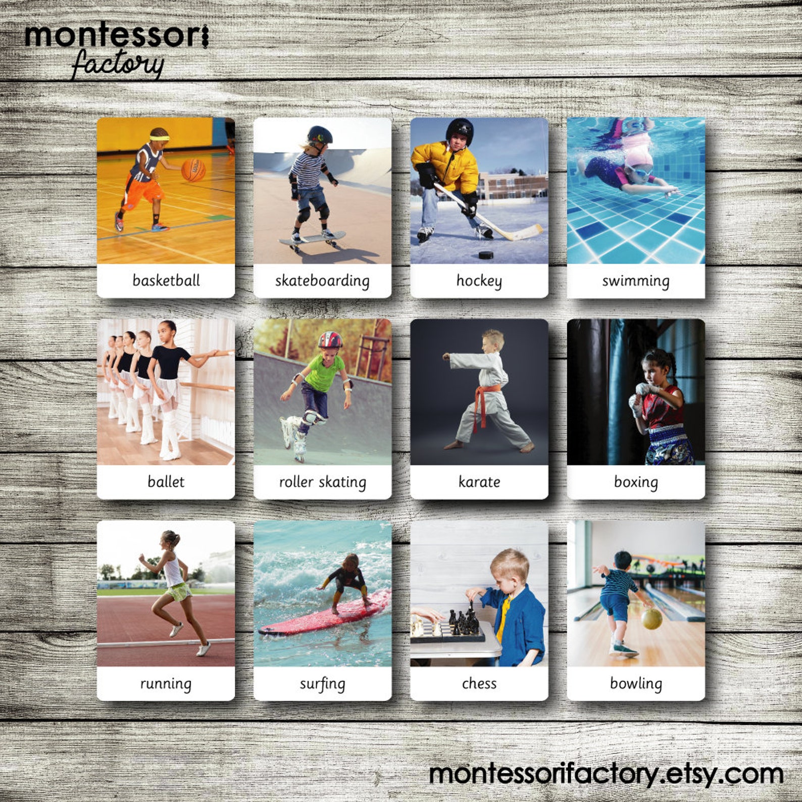SPORTS Montessori Cards Flash Cards Three Part Cards - Etsy