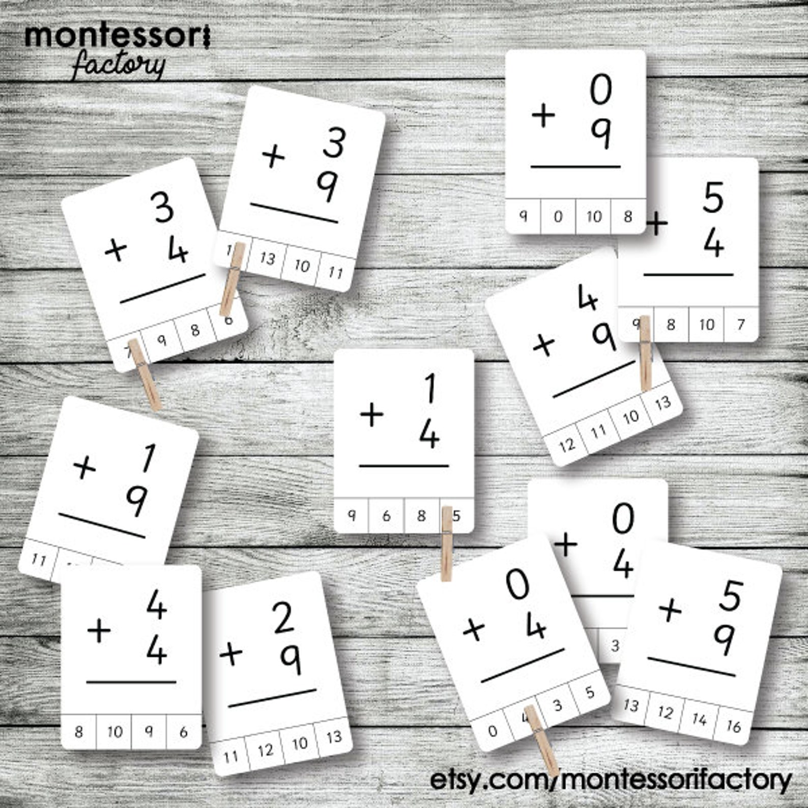 ADDITION Math Montessori Clip Card Flash Cards - Etsy