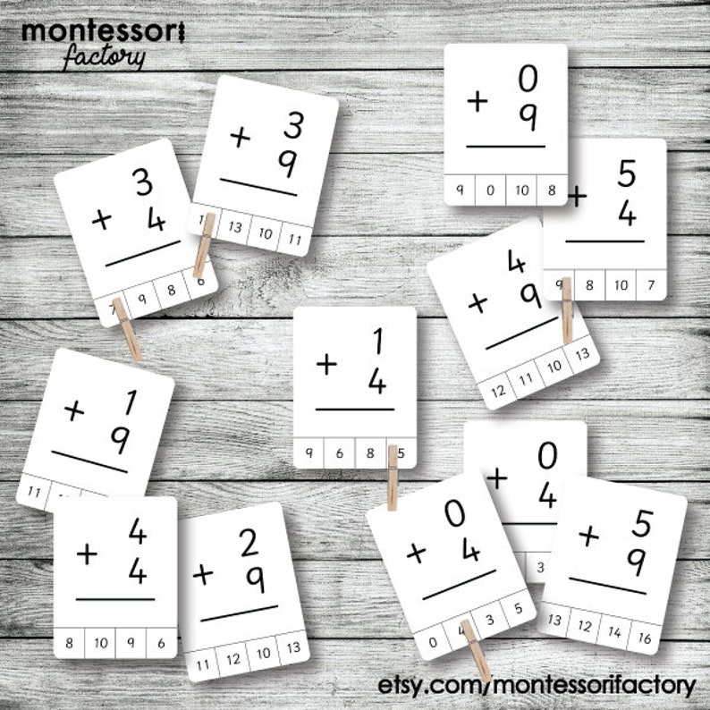 ADDITION Math Montessori Clip Card Flash Cards - Etsy