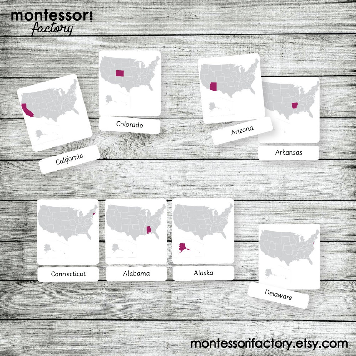 50 UNITED STATES Maps Montessori Cards Flash Cards Three - Etsy