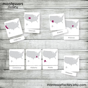 50 UNITED STATES Maps • Montessori Cards • Flash Cards • Three Part ...