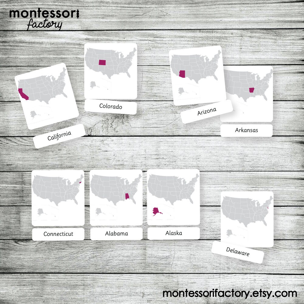 50 UNITED STATES Maps Montessori Cards Flash Cards Three - Etsy