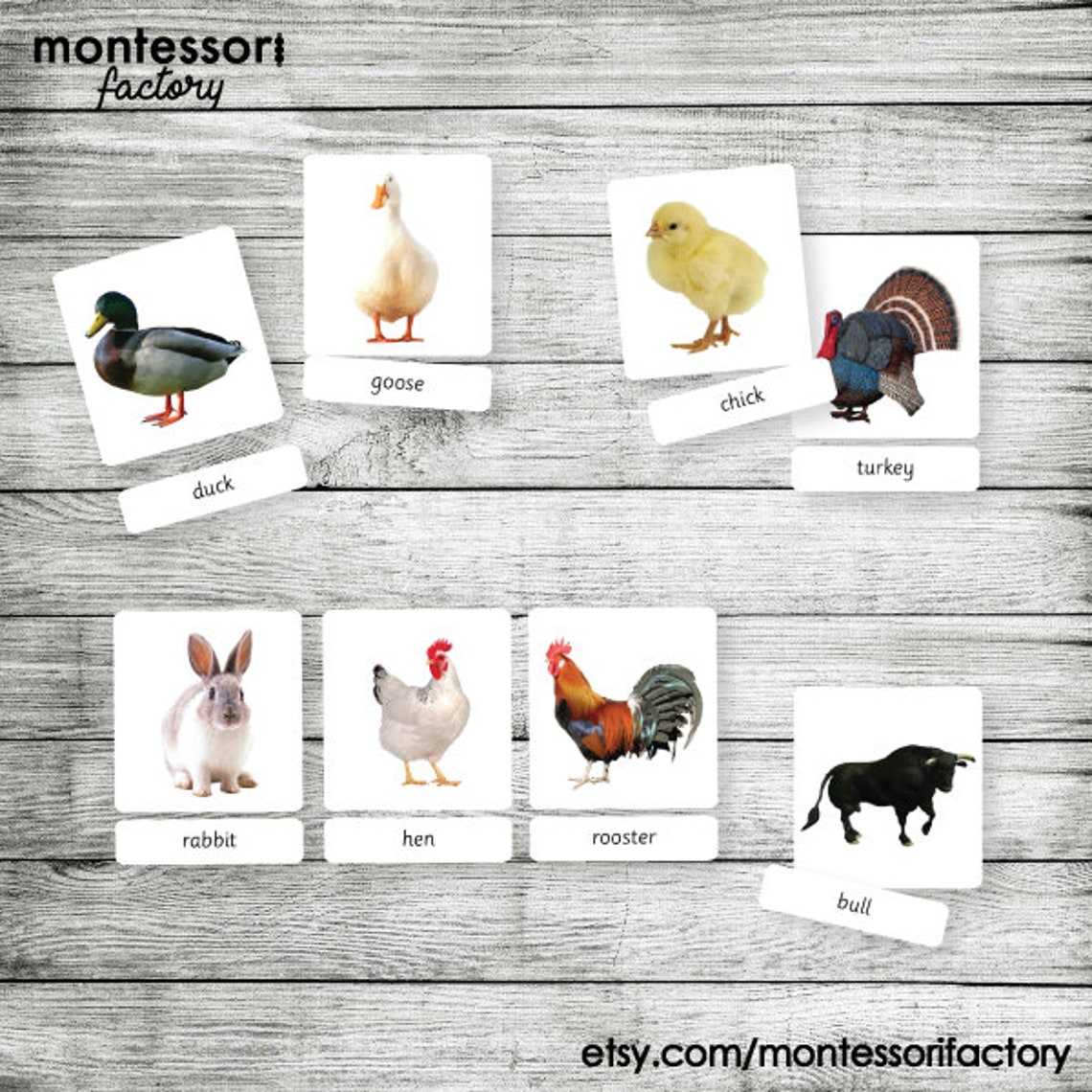 FARM ANIMALS Montessori Cards Flash Cards Three Part - Etsy