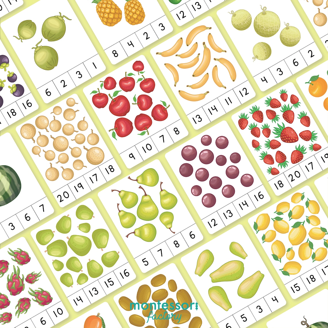 COUNTING FRUITS Numbers 1 to 20 Montessori Counting Cards | Etsy