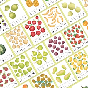 COUNTING FRUITS Numbers 1 to 20 • Montessori Counting Cards • Clip ...