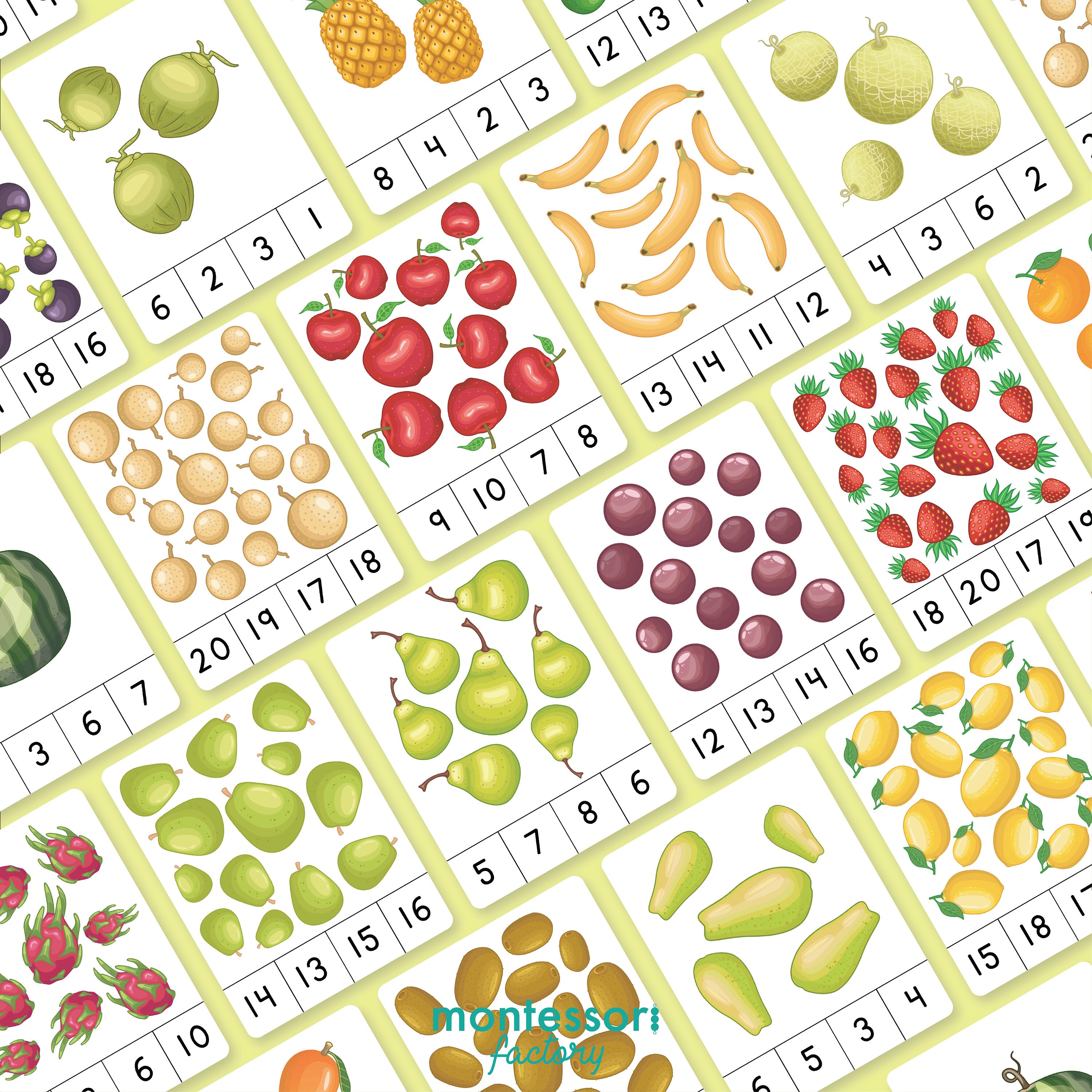 COUNTING FRUITS Numbers 1 to 20 • Montessori Counting Cards • Clip ...