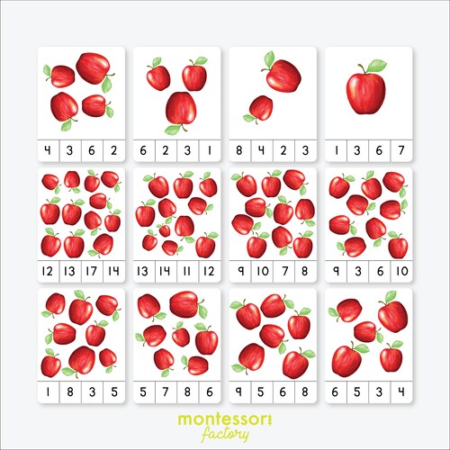 COUNTING APPLES Montessori Counting Cards Clip Cards - Etsy