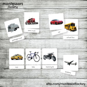 TRANSPORTATION Cars Vehicles • Montessori Cards • Flash Cards • 3 Part ...