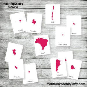 SOUTH AMERICA Countries Maps • Montessori Cards • Flash Cards • 3 Part ...