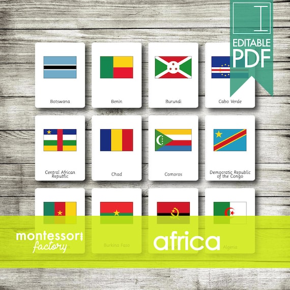 AFRICA FLAGS Montessori Cards Flash Cards Three Part - Etsy