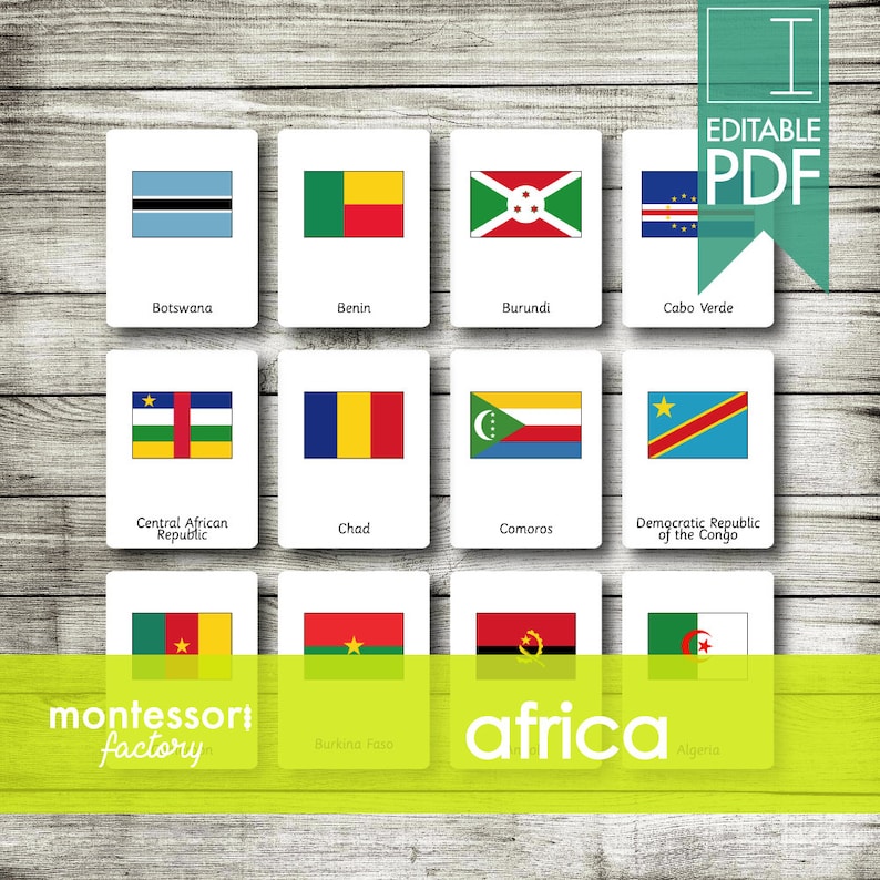 AFRICA FLAGS Montessori Cards Flash Cards Three Part - Etsy