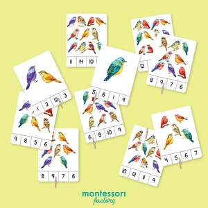 COUNTING BIRDS • Montessori Counting Cards • Clip Cards • Flash Cards ...