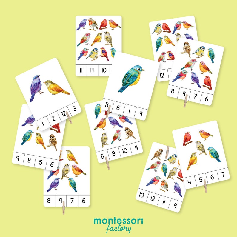 COUNTING BIRDS Montessori Counting Cards Clip Cards | Etsy