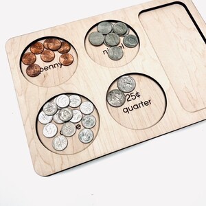 COINS SORTING TRAY • Wooden Sorting Tray, Wood Mat, Educational Toy ...